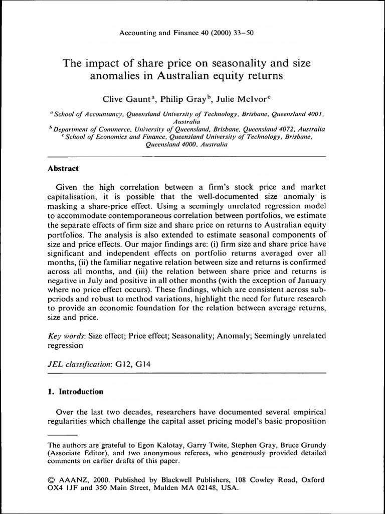 Gaunt - The Impact of Share Price On Seasonality Equity Return | PDF ...