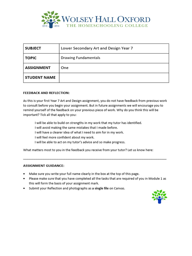 Year 7 Art Assignment: Drawing Basics | PDF | Drawing | Behavior ...