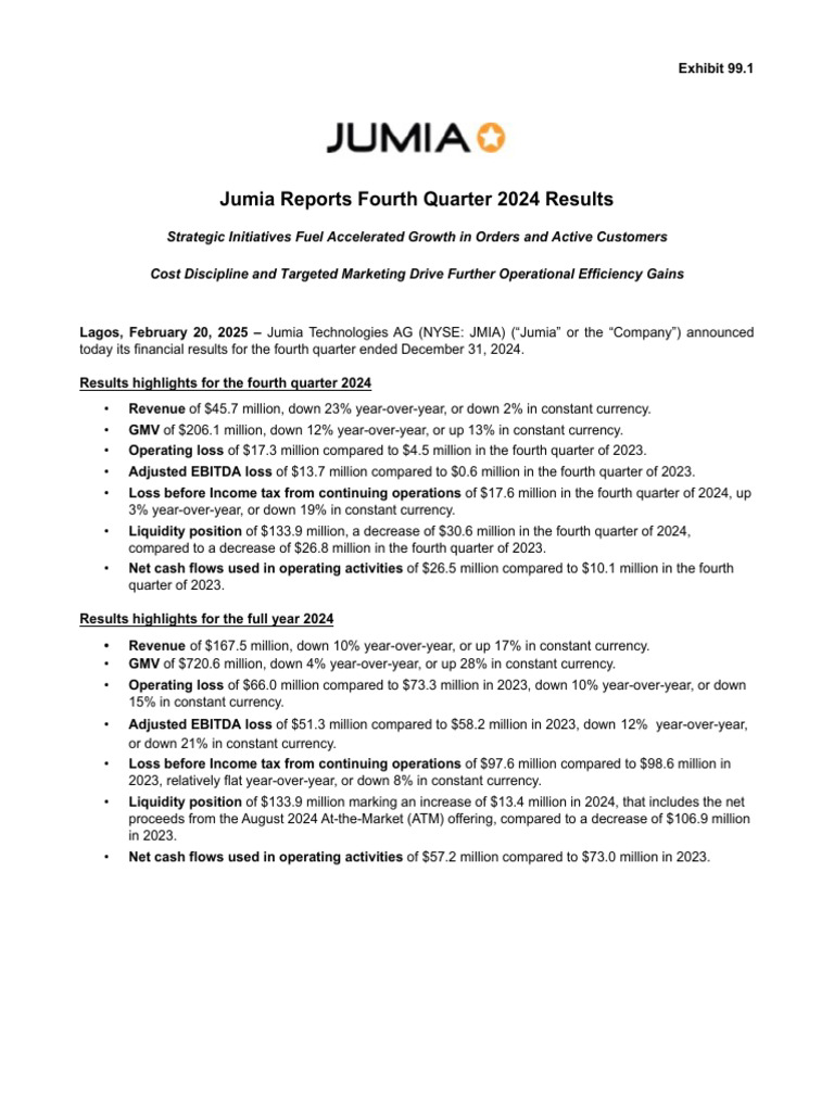 Jumia Q4 2024 Financial Results Overview | PDF | Expense | Revenue