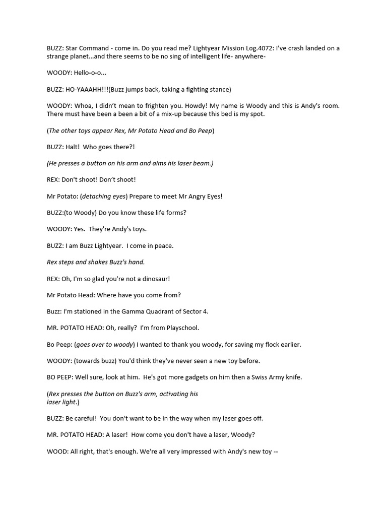 Toy Story Script | PDF