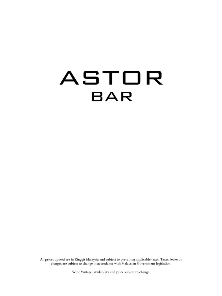 Astor Bar Menu (QR) (Only Astor Bar Menu) | PDF