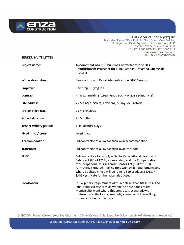 DTIC Campus Travenna Sunnyside - Subcontractor Enquiry Letter | PDF ...