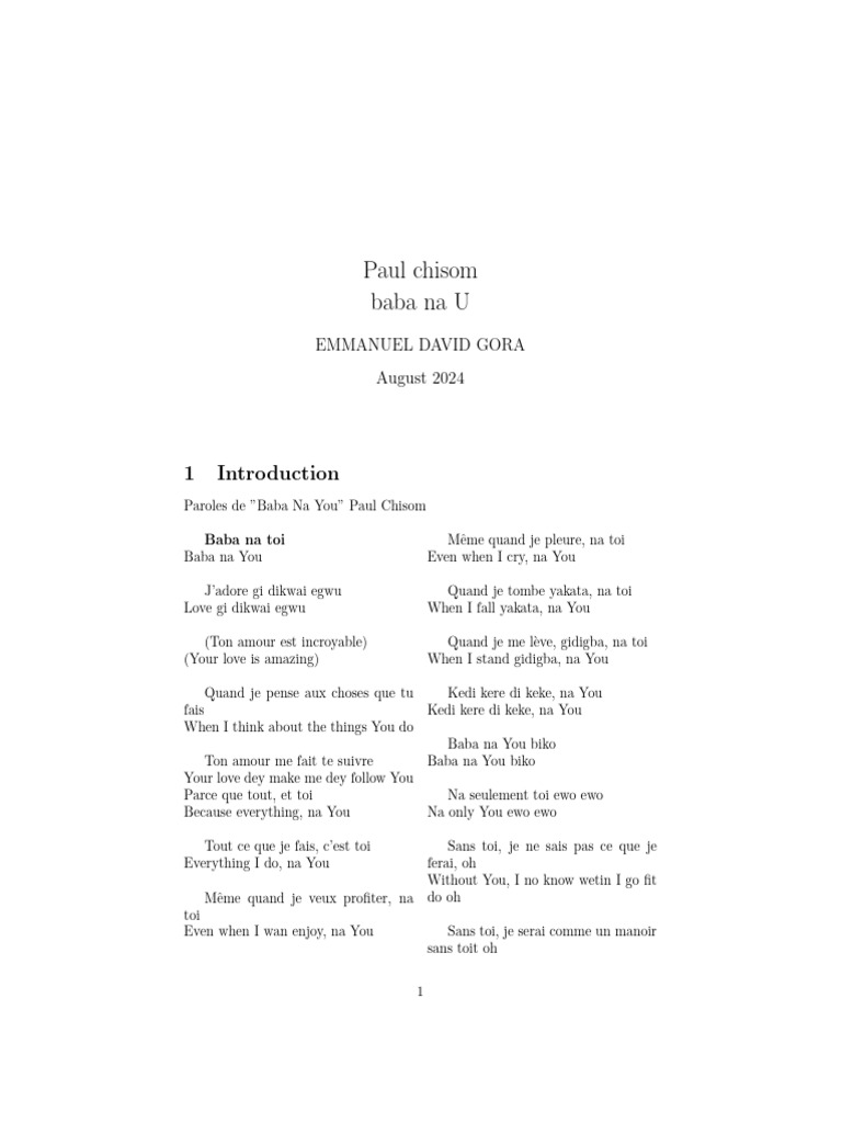 Paroles de "Baba Na You" de Paul Chisom | PDF