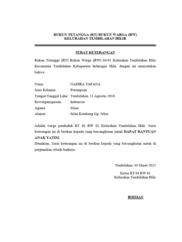 Surat Keterangan Rt | PDF
