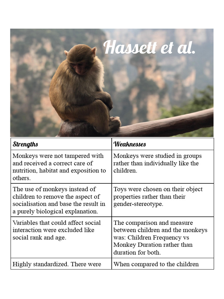 Hasset Study: Monkeys vs. Children Analysis | PDF