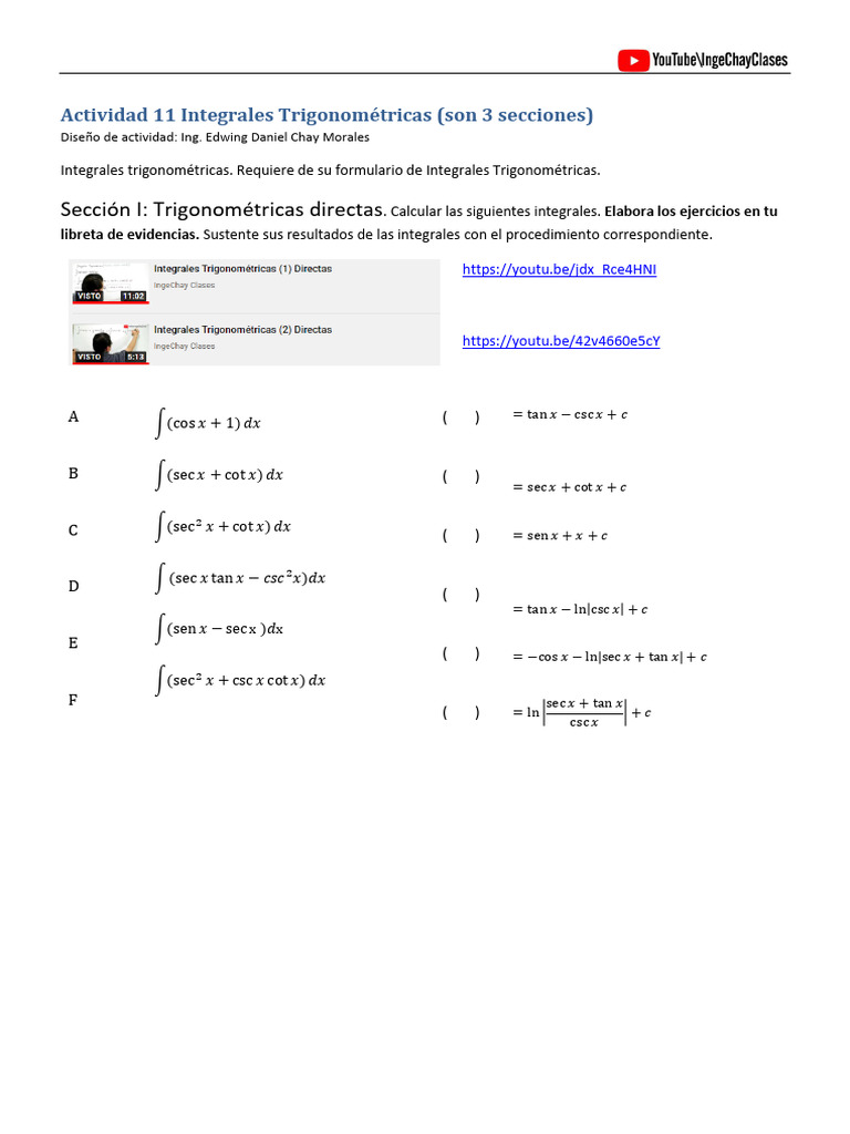 Calculo Integral Actividad 11 Integrales Trigonometricas UAC | PDF ...