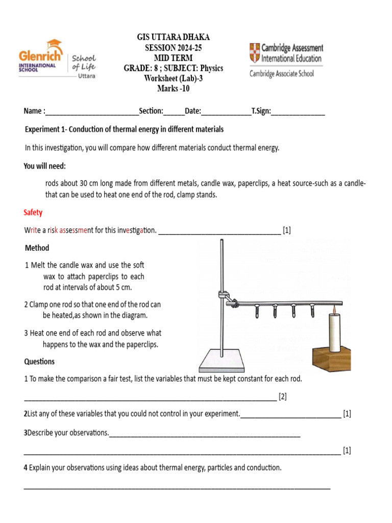 Lab Worksheet 3-transferring thermal energy | PDF | Heat | Thermal ...