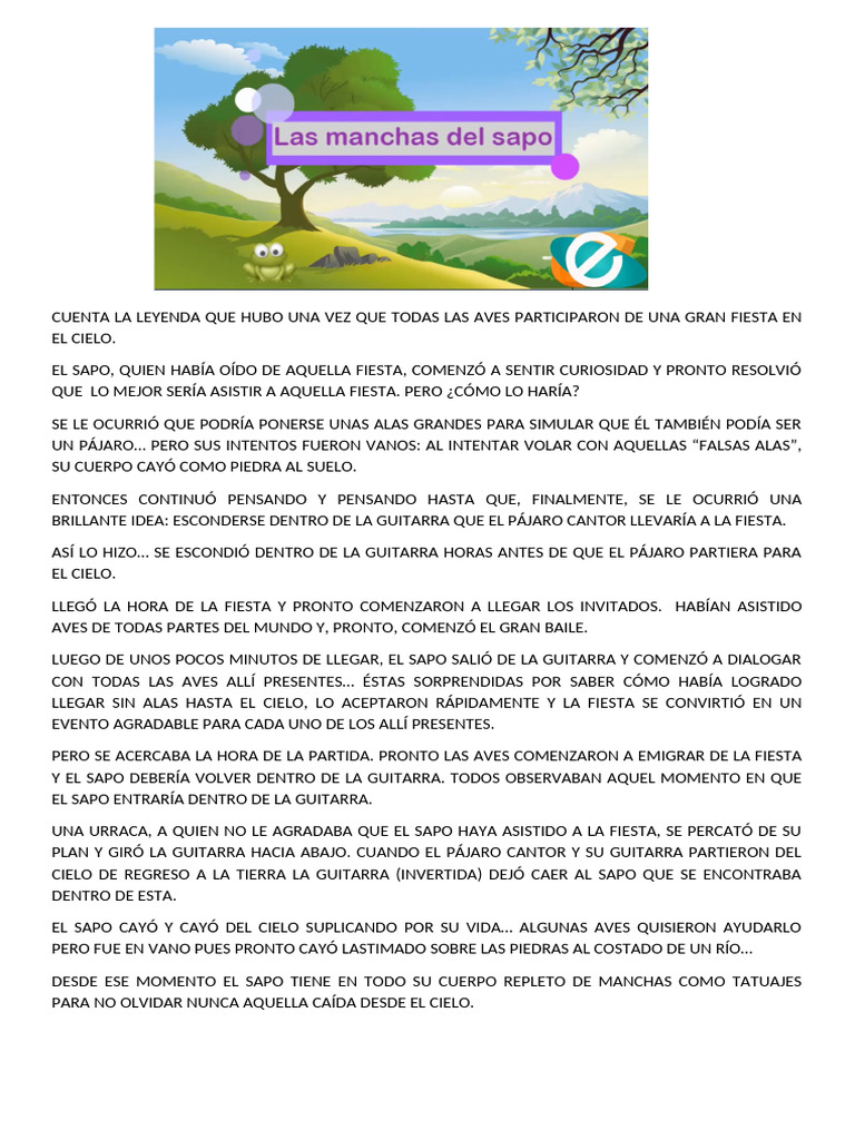 LEYENDA LAS MANCHAS DEL SAPO | PDF