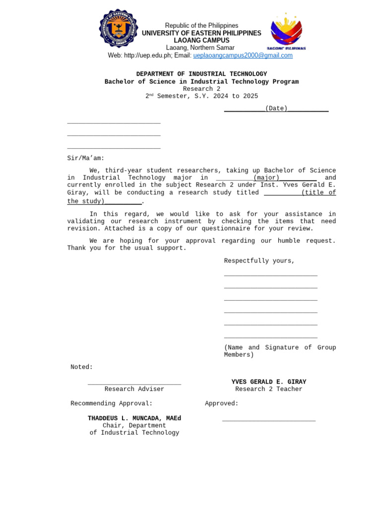 Letter To Research Instrument Validator | PDF