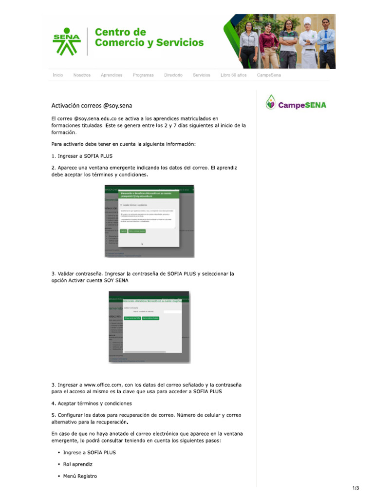 Instructivo Activación Correo Soy Sena | PDF