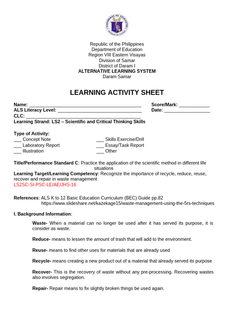 LS2_5R(Recycle,Reduce,Reuse) | PDF | Waste | Recycling