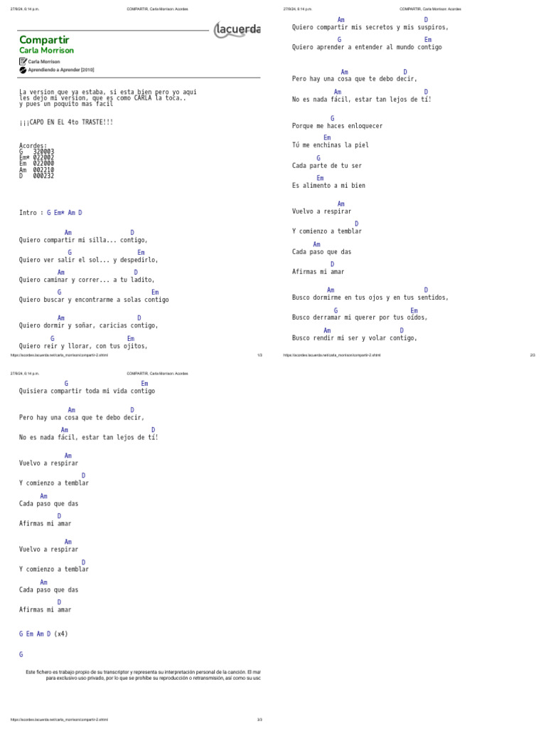 COMPARTIR, Carla Morrison - Acordes | PDF