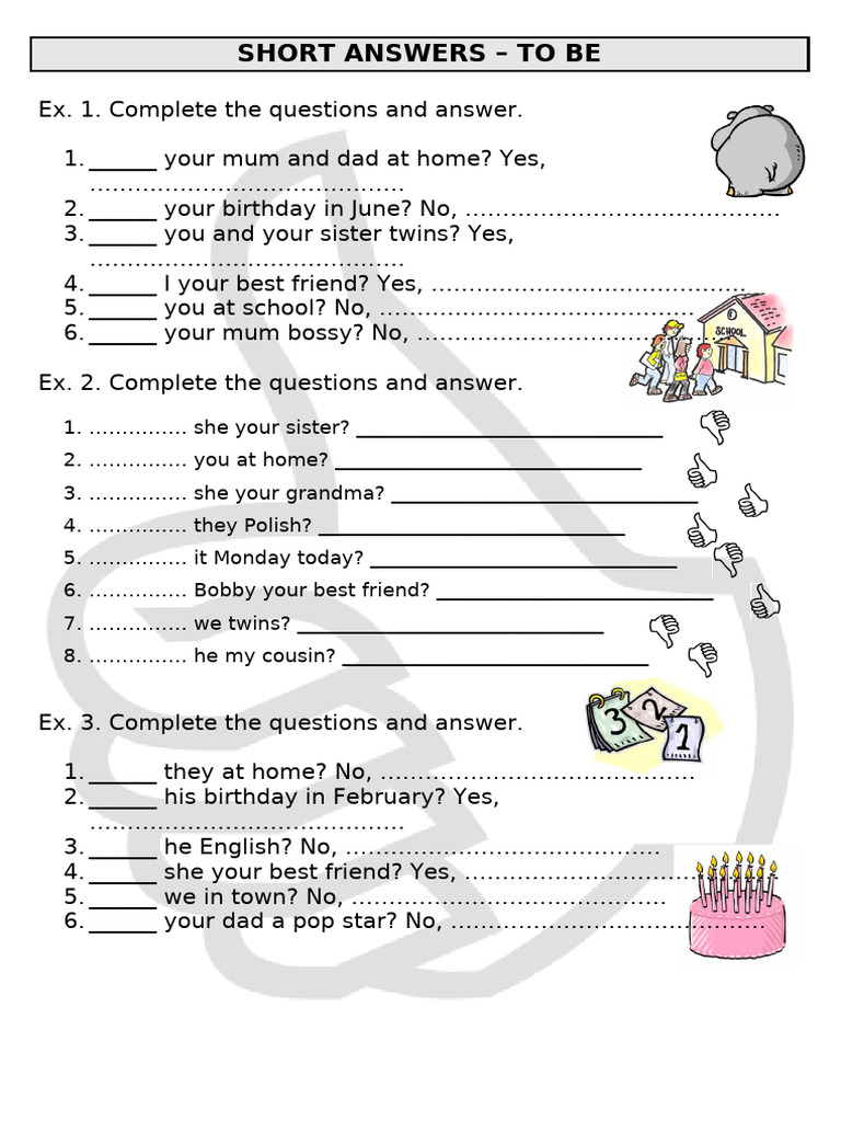 Short Answer Exercises: To Be | PDF