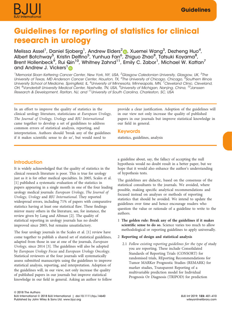 Urology Statistical Reporting Guidelines | PDF | P Value | Statistics