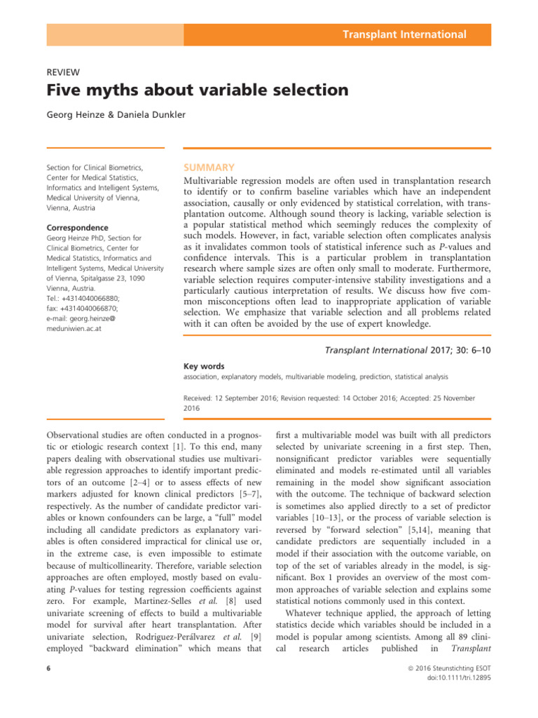 Five miths about variable selection | PDF | Dependent And Independent Variables | Linear Regression