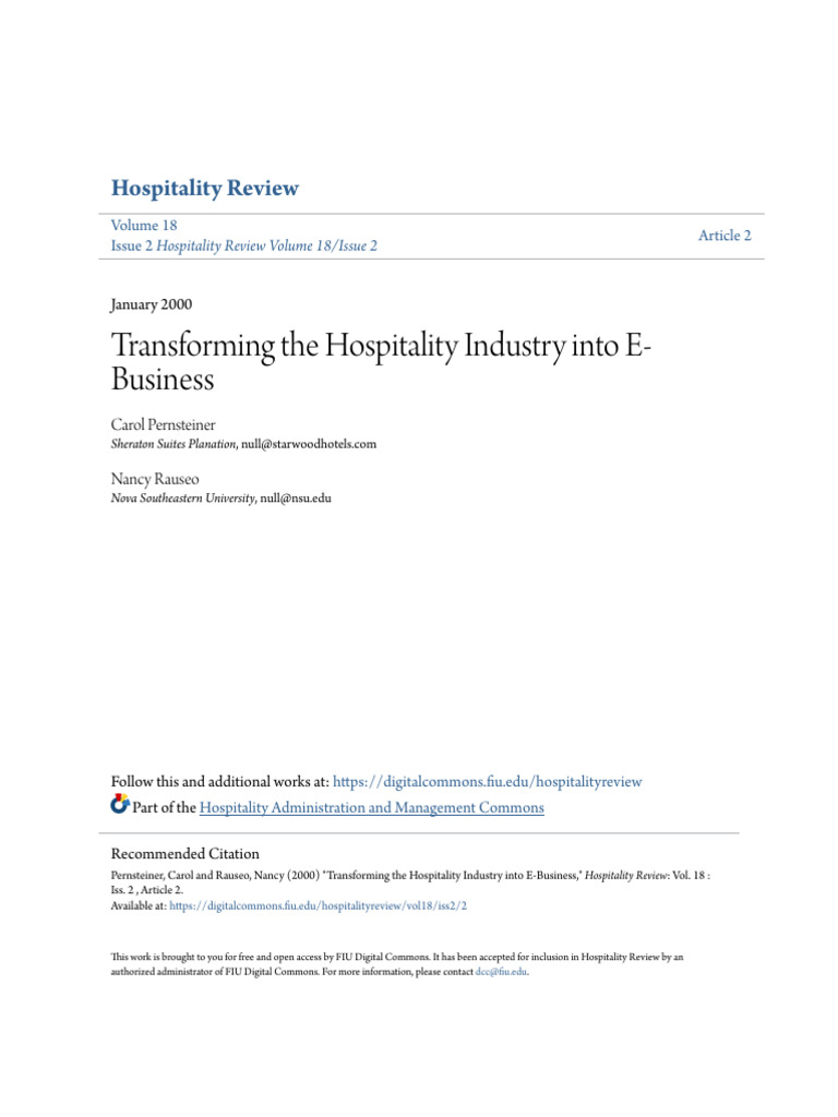 E-Business Transformation in Hospitality | PDF | Electronic Business ...