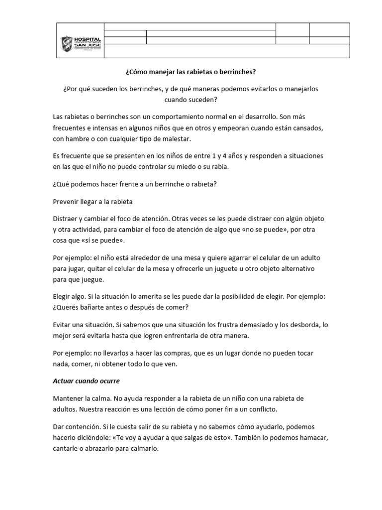 Manejo de Pataleta | PDF | Sicología | Ciencias del comportamiento