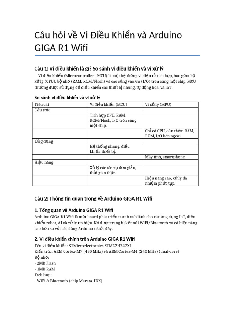 Vi Dieukien Va Arduino GIGA R1 Wifi | PDF