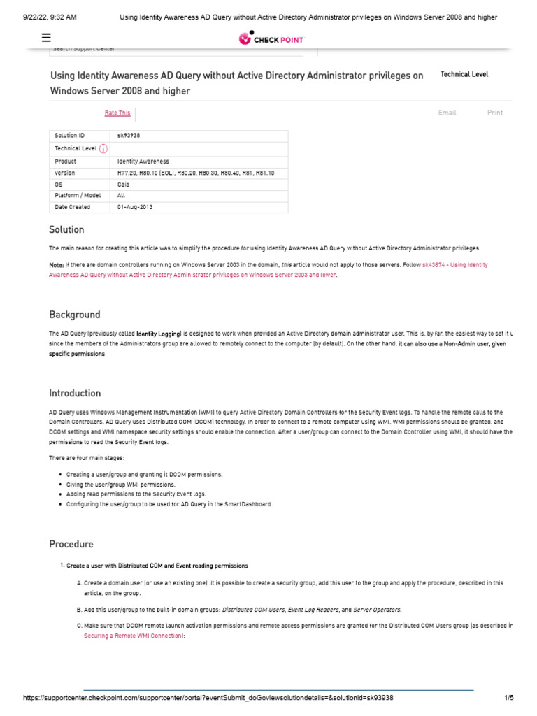 Using Identity Awareness AD Query Without Active Directory Administrator | PDF | Active ...