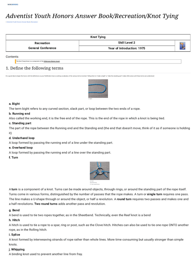 Adventist Youth Honors Answer Book - Recreation - Knot Tying ...