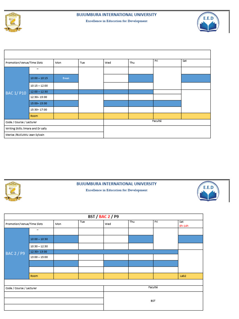 BAC1- 3 BST Time Table 08 -12 Mai 2023 | PDF