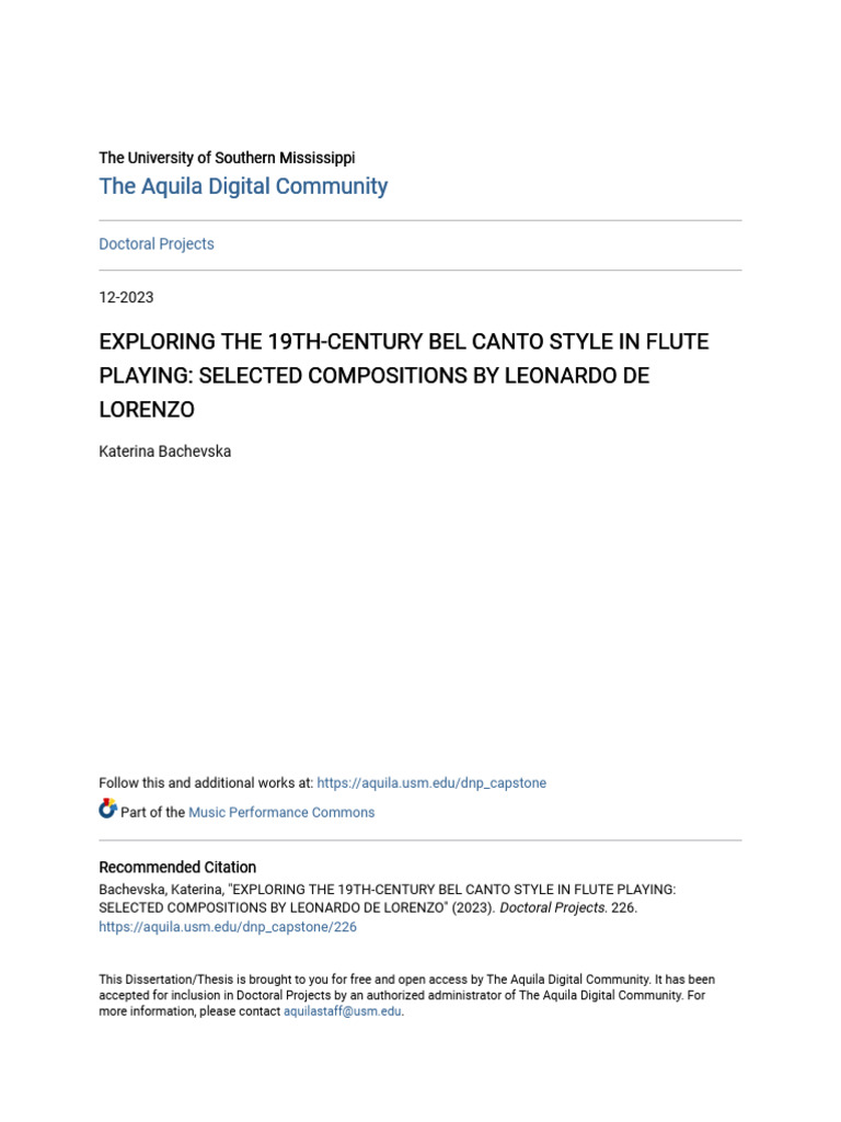 Exploring The 19th-Century Bel Canto Style in Flute Playing | PDF ...