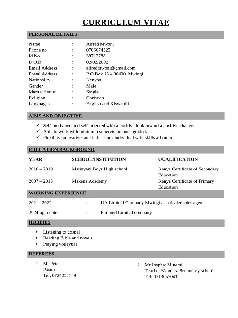 Curriculum Vitae: Personal Details | PDF