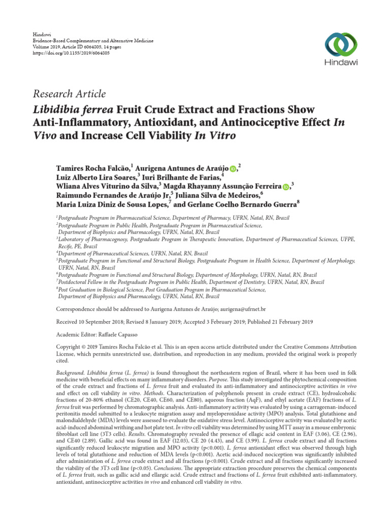 Research Article: Libidibia Ferrea in Vivo in Vitro | PDF | Life ...