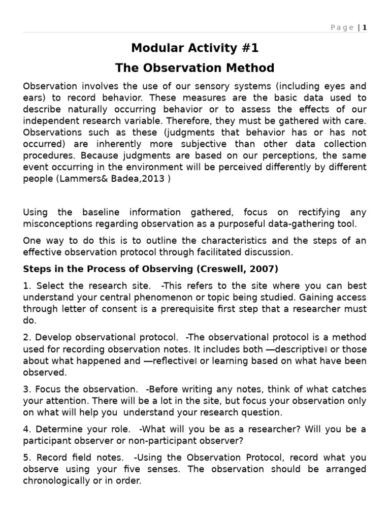 Modular Activity 4TH QUARTER | PDF | Interview | Observation