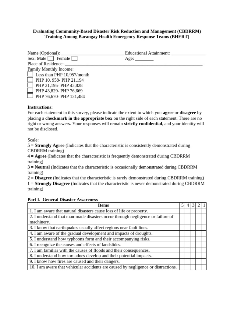 Final Modified Questionnaire | PDF | Natural Disasters | Emergency ...