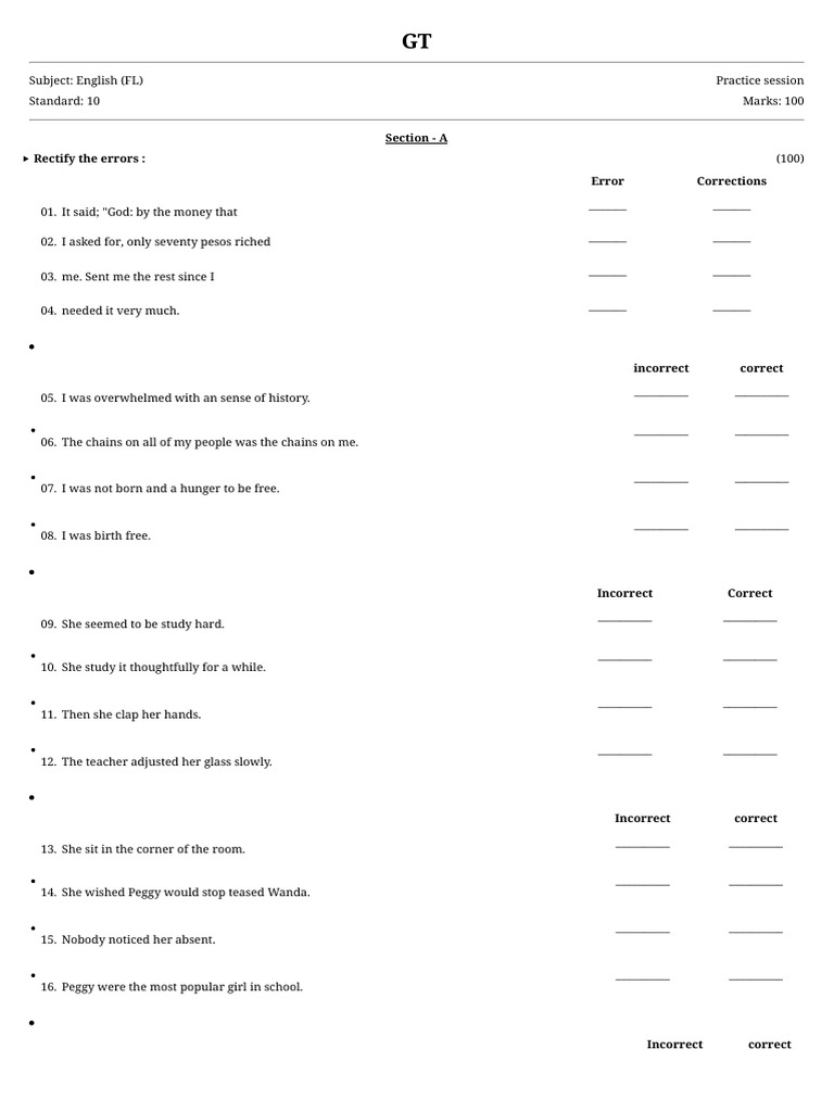 Error Correction Practice for English 10 | PDF