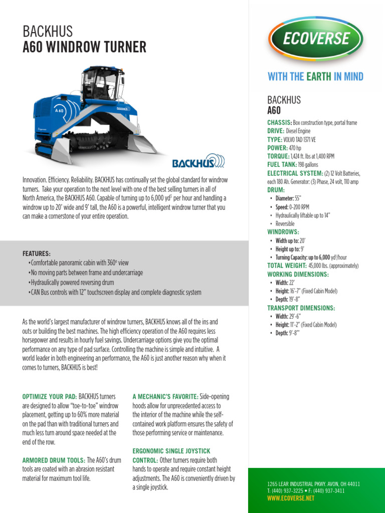 BACKHUS A60 Windrow Turner Overview | PDF | Filtration | Engines