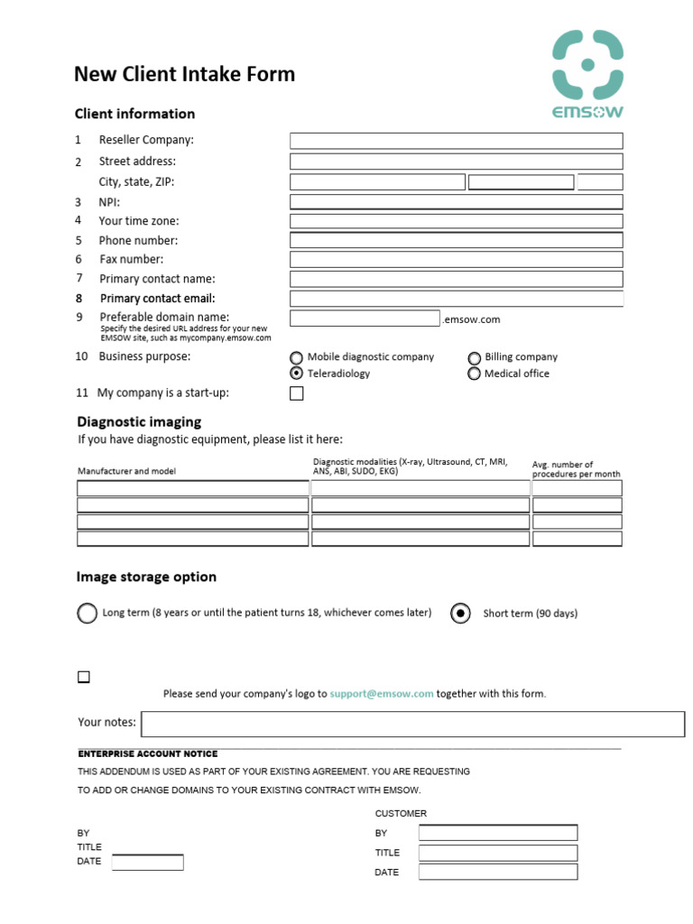 Emsow Intake Form Storage New | PDF