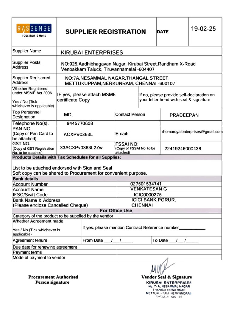 Supplier Registration Form Template | PDF