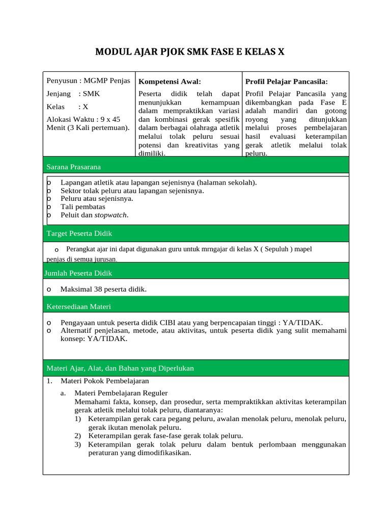 07 Modul Ajar Tolak Peluru - 27 - 07 - 2021 - Okee | PDF
