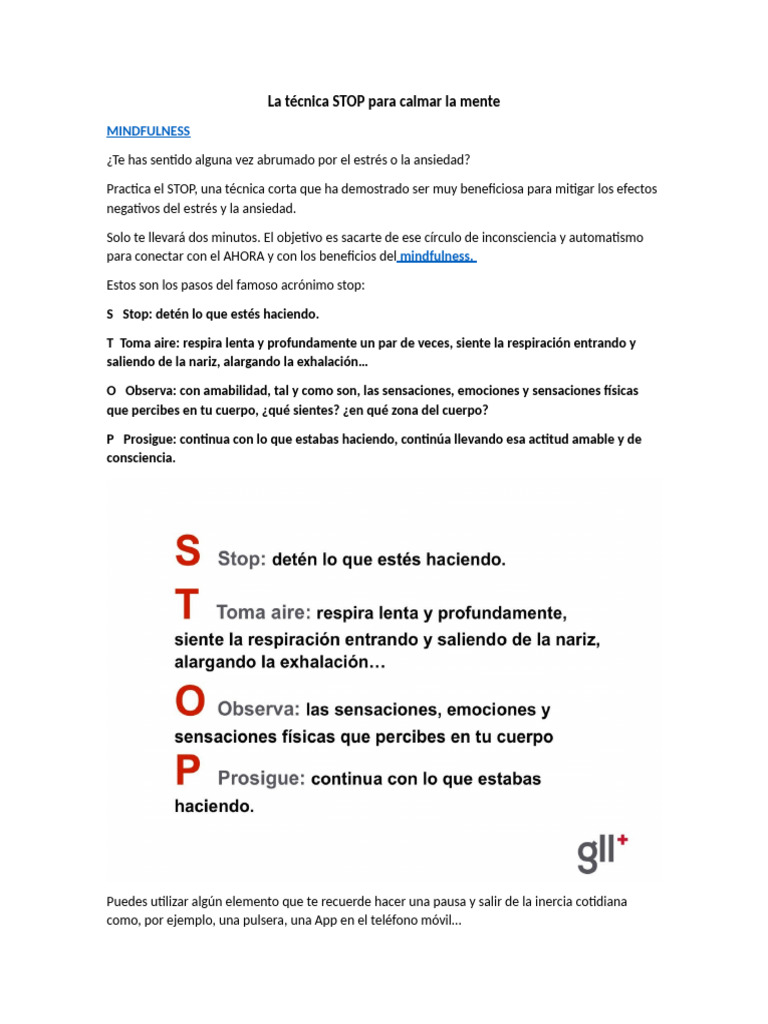 Técnica STOP para la Ansiedad y Mindfulness | PDF