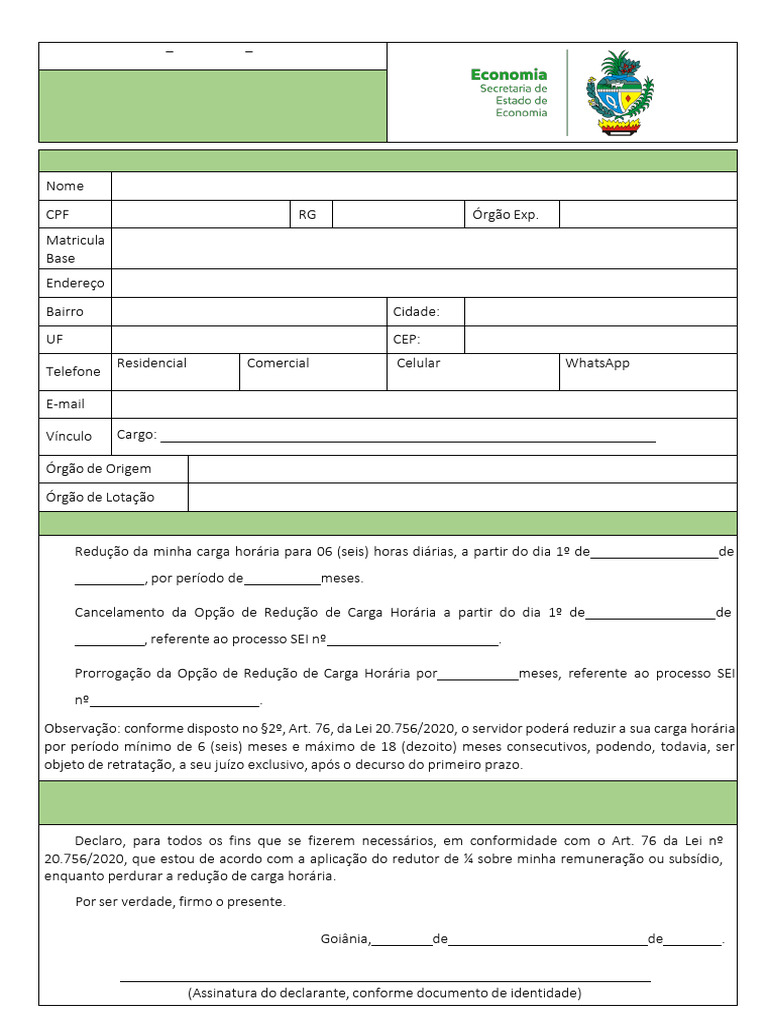 Form 42 Termo de Opção à Redução de Carga Horária - Solicitação ...