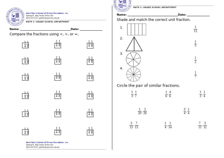 Grade 2 Math: Fraction Comparisons | PDF