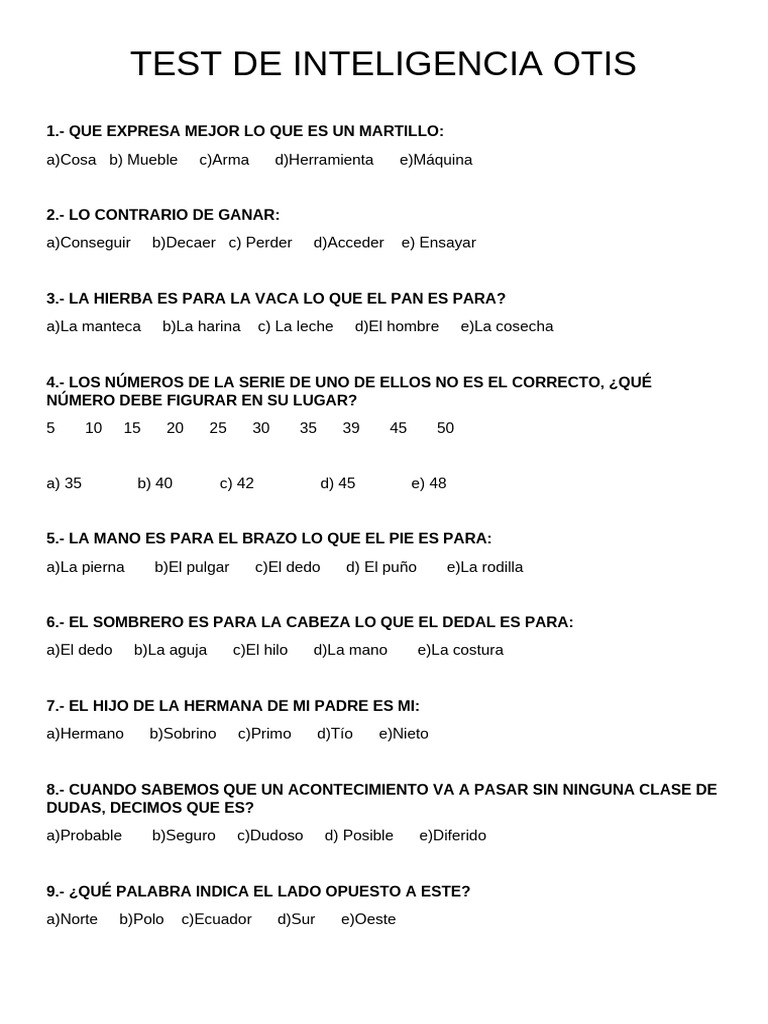 Test de Inteligencia Otis | PDF