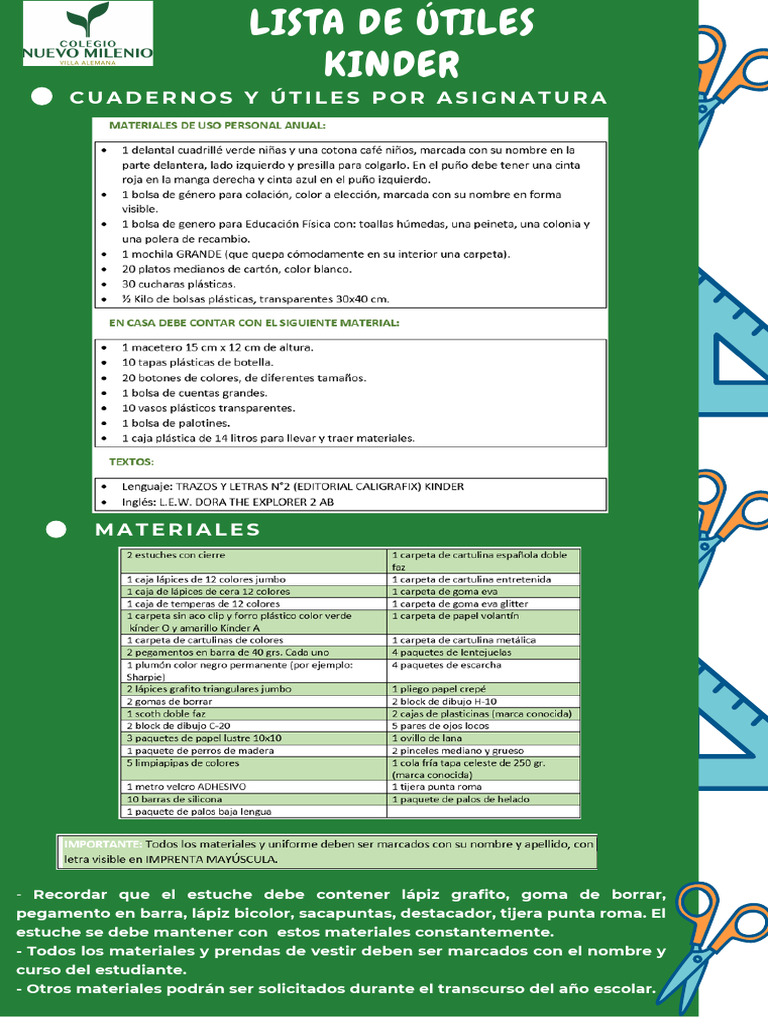 Lista de Utiles Kinder 2022 | PDF
