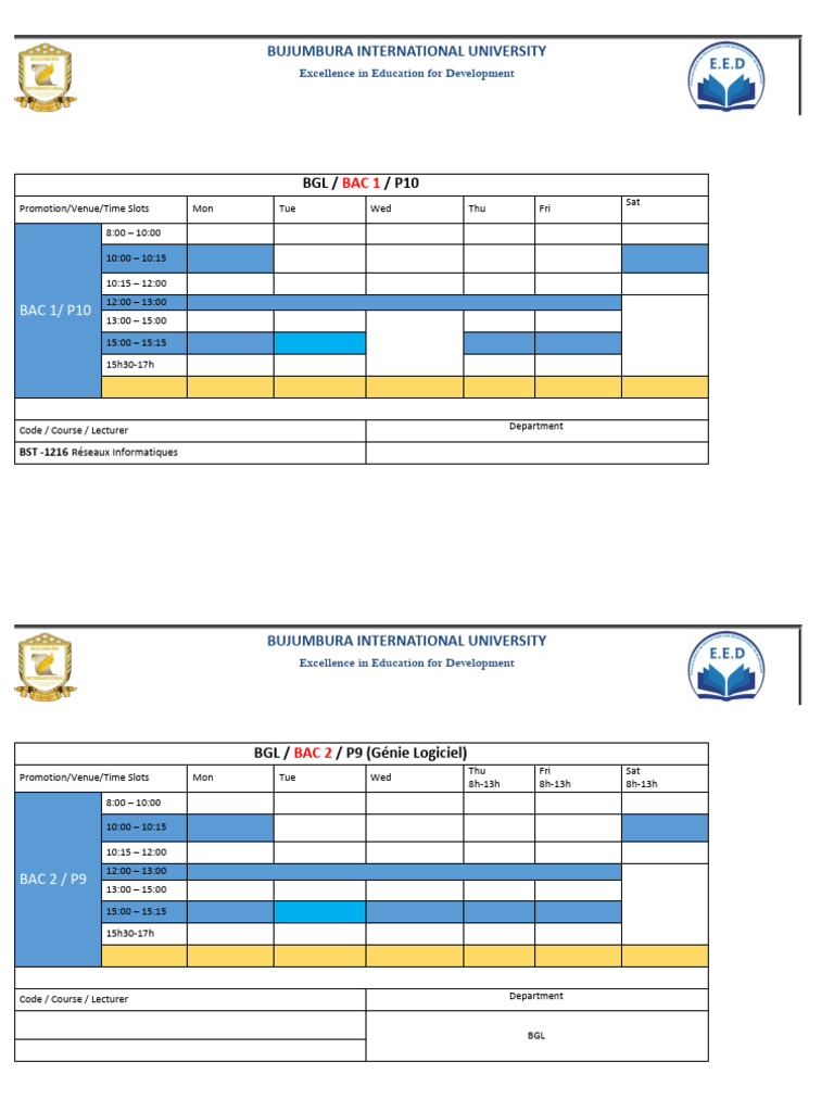 BAC1 - 3 BST Time Table 07-12 Aout 2023 | PDF