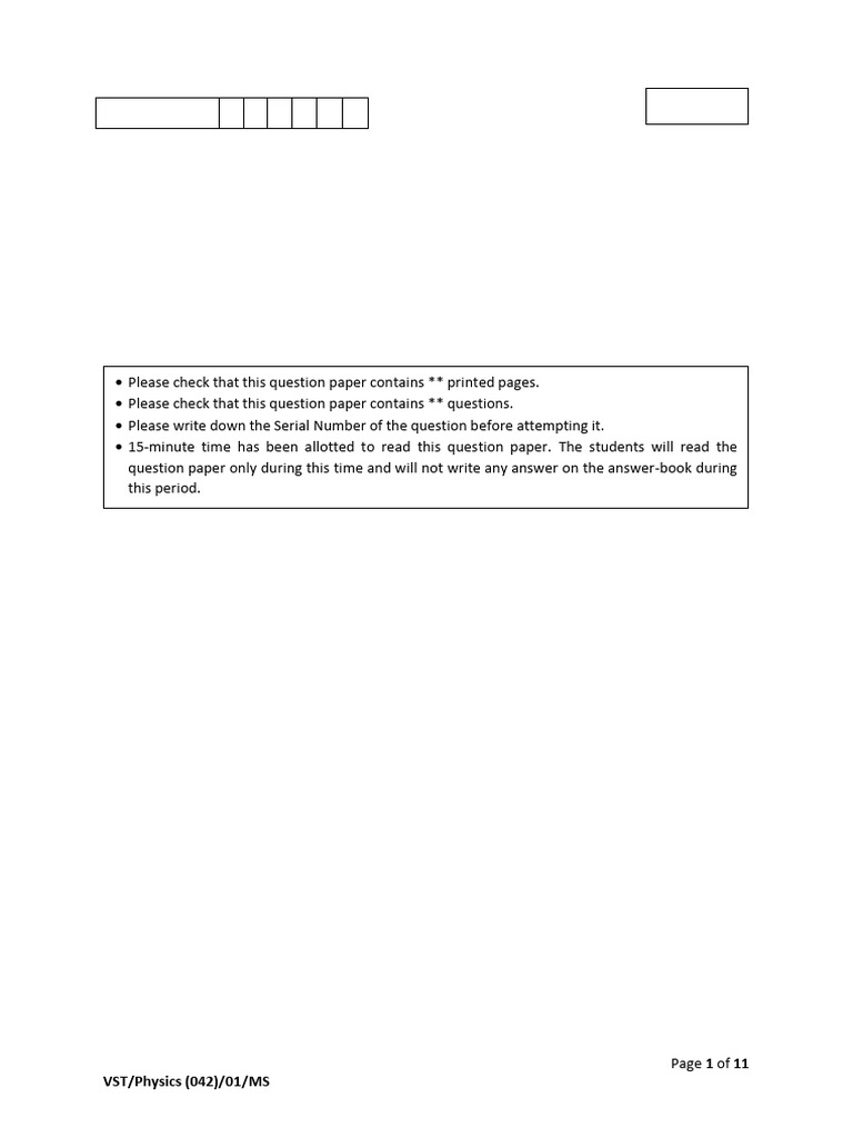 Class XII Physics VST Marking Scheme 2024 | PDF | Transformer ...