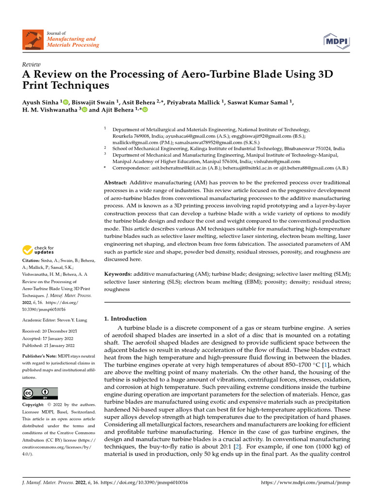 2022-A Review On The Processing of Aero-Turbine Blade Using 3D Print Techniques | PDF | 3 D ...