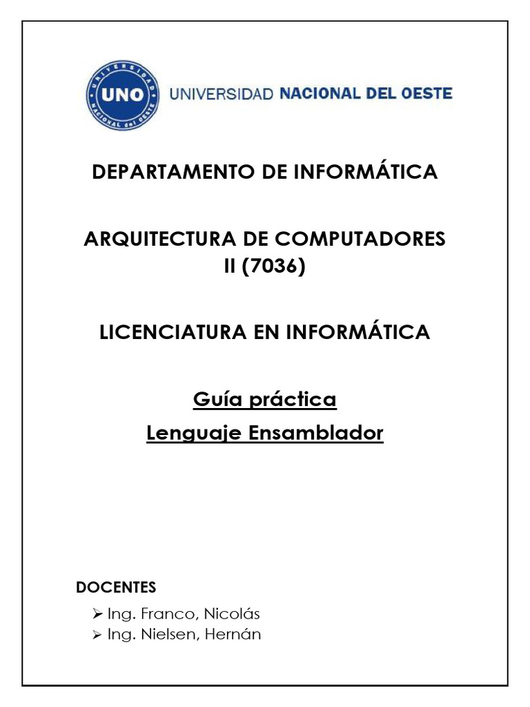 Guía Práctica de Lenguaje Ensamblador | PDF | Lenguaje ensamblador | Lenguaje de programación