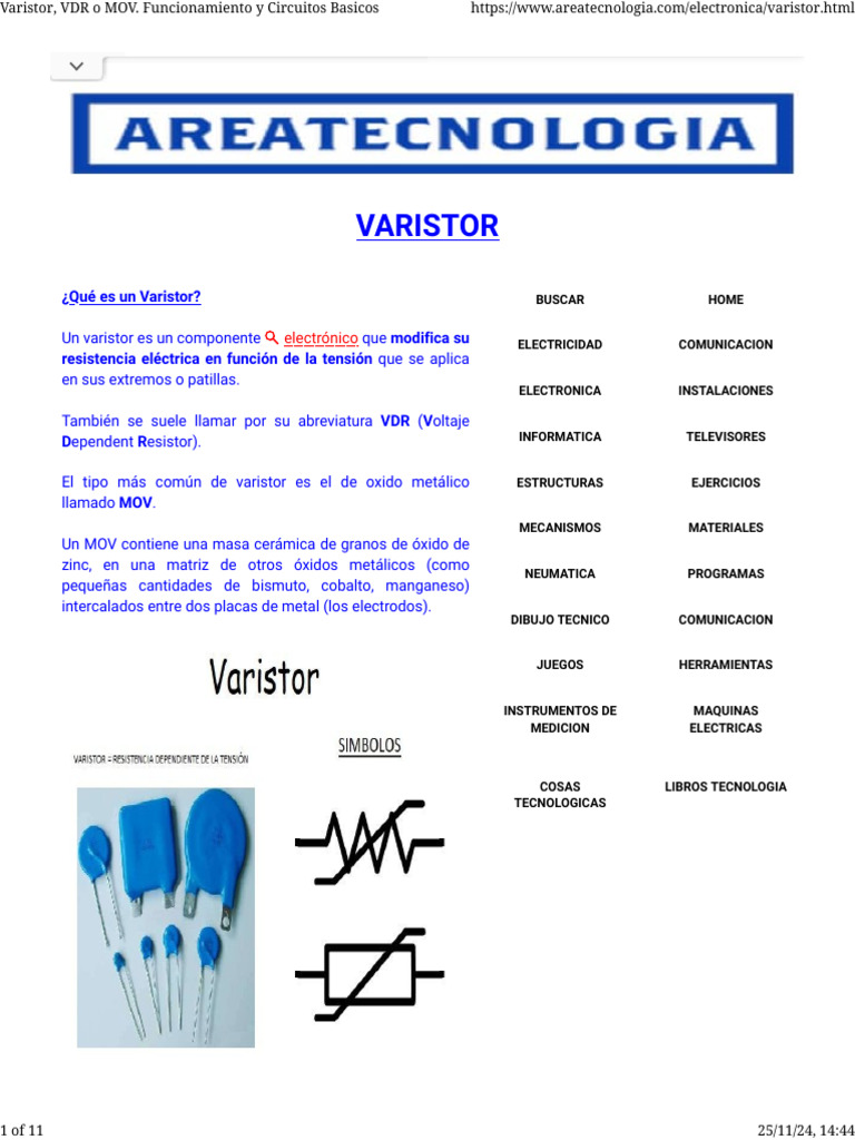 Funcionamiento del Varistor VDR y MOV | PDF | Inductor | voltaje