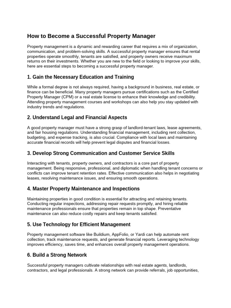 How To Become A Successful Property Manager | PDF | Property Management ...