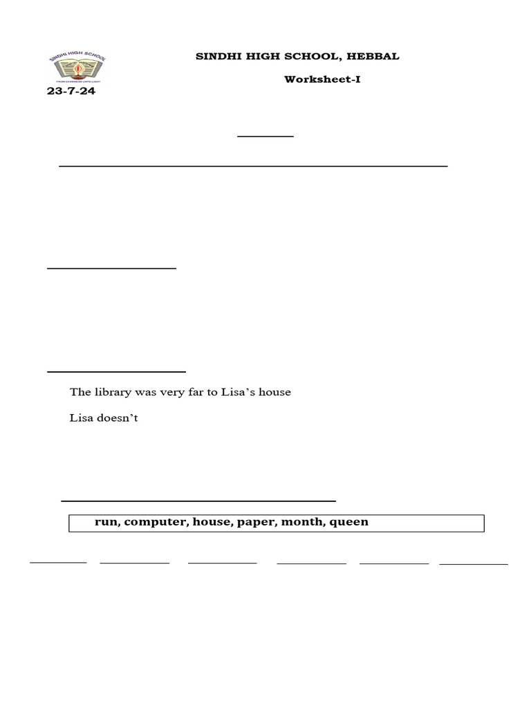 Sindhi Class 1 English WS 1 | PDF