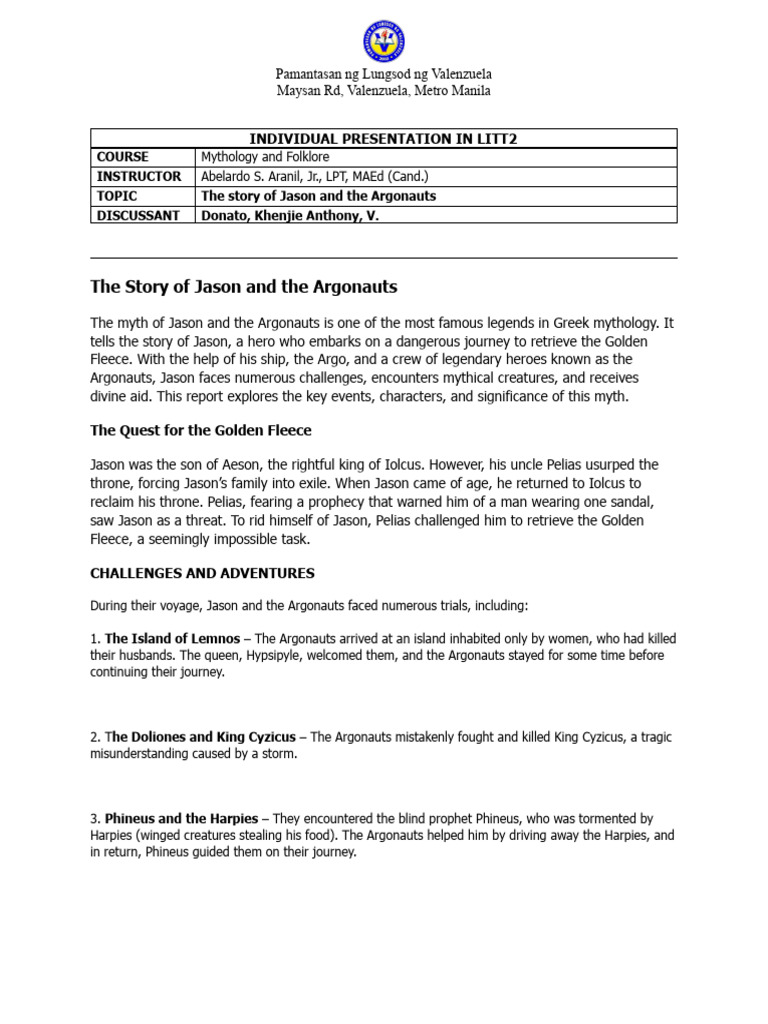 Jayson and the Argonauts | PDF | Jason | Argonauts