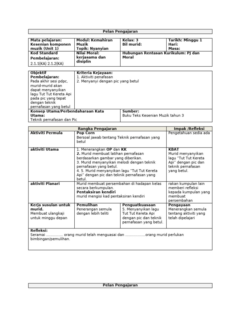 RPH Muzik Tahun 3 2021 Lengkap | PDF