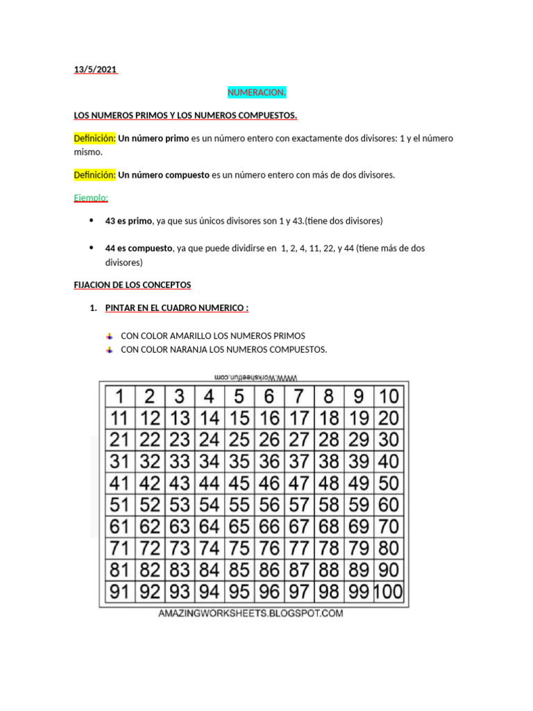 Números Primos y Compuestos: Definiciones y Ejemplos | PDF